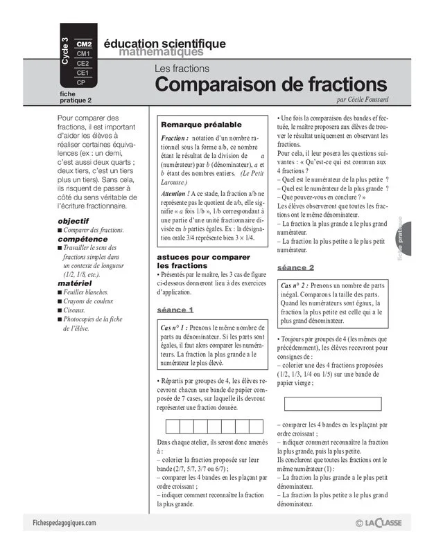 Les fractions (2) / Comparaison de fractions