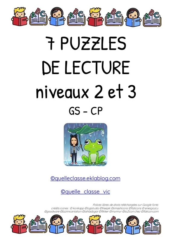 7 puzzles de lecture - Niveaux 2 et 3