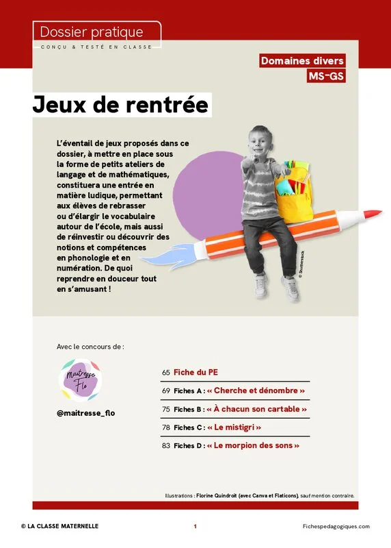 Jeux de rentrée maternelle MS GS – Ateliers de langage et mathématiques